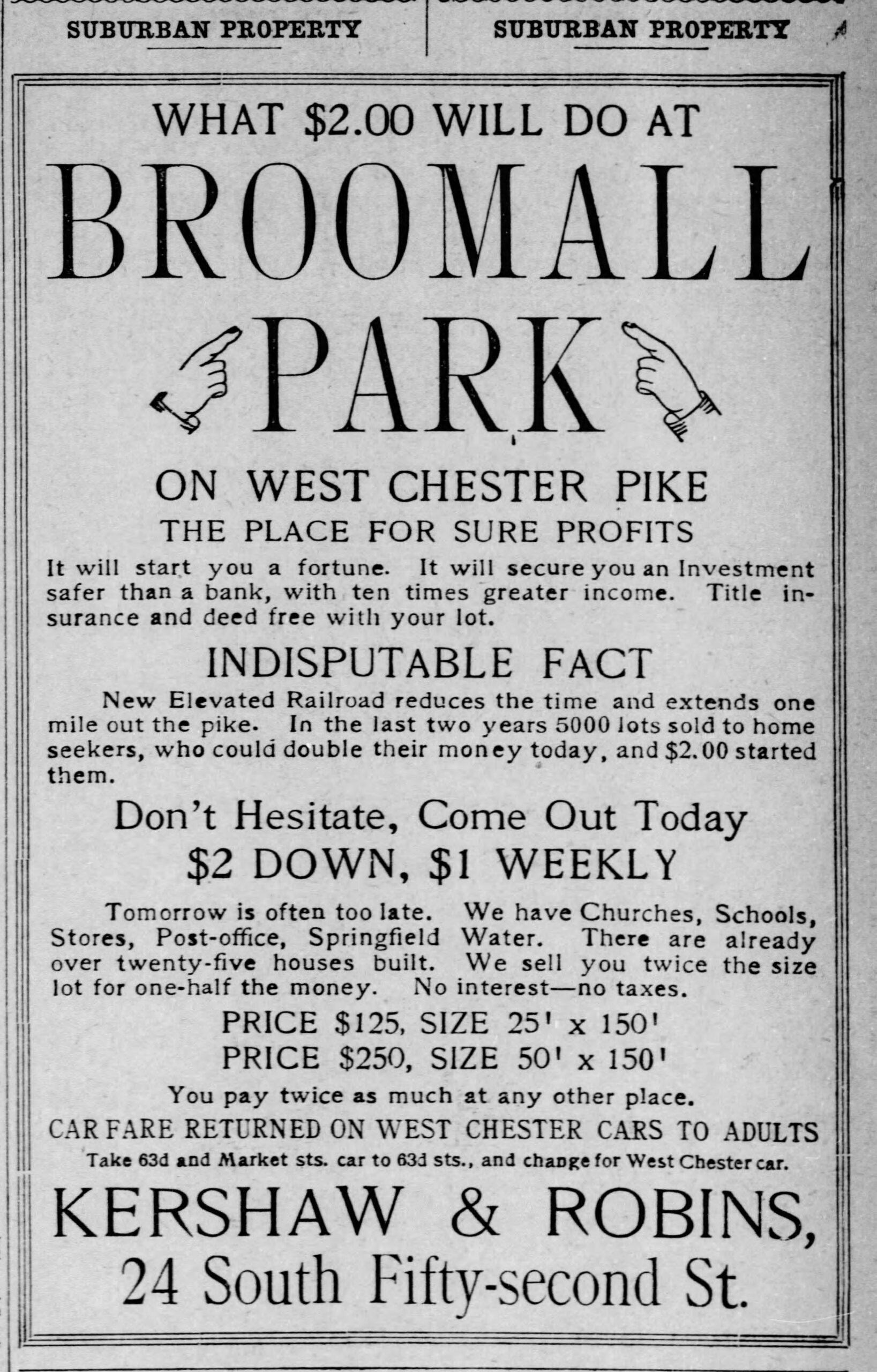1906-05-27, Sec2p7 Philadelphia Inquirer; ad Broomall Park – Marple History